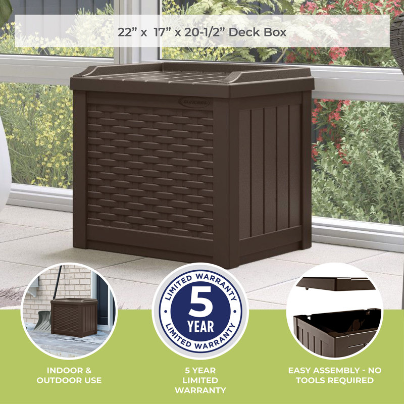 Suncast Wicker 22 Gallon Water Resistant Resin Deck Box with Storage Seat in Java & Reviews ...